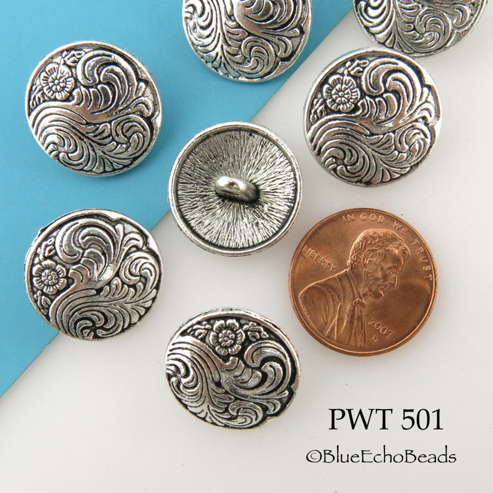 6 Pcs 5/8 Floral Swirl Pewter Button 17mm Shank - Etsy