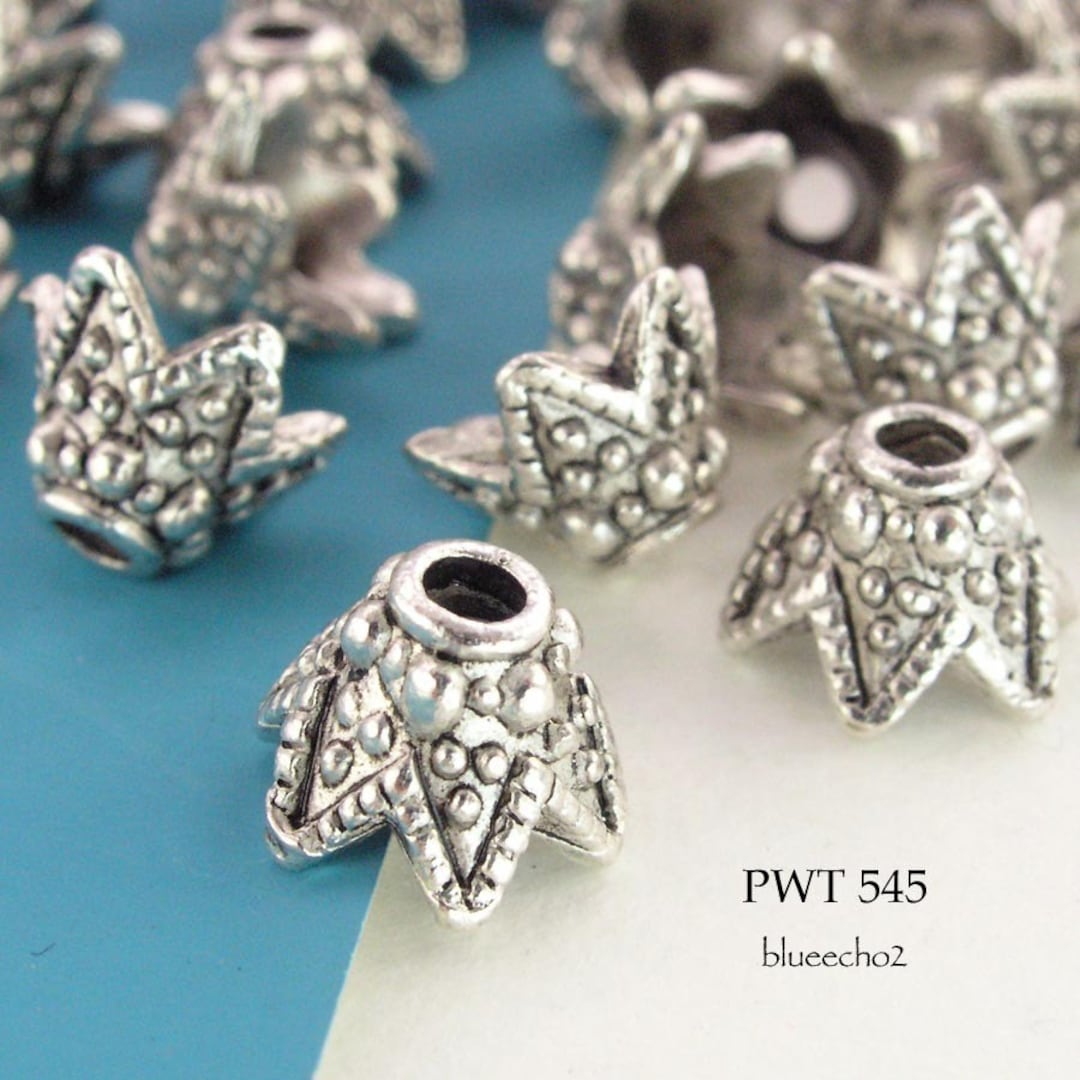 16 Pcs Pewter Cone Bead Caps, 10mm Silver Tone Bead Cap PWT 545 ...