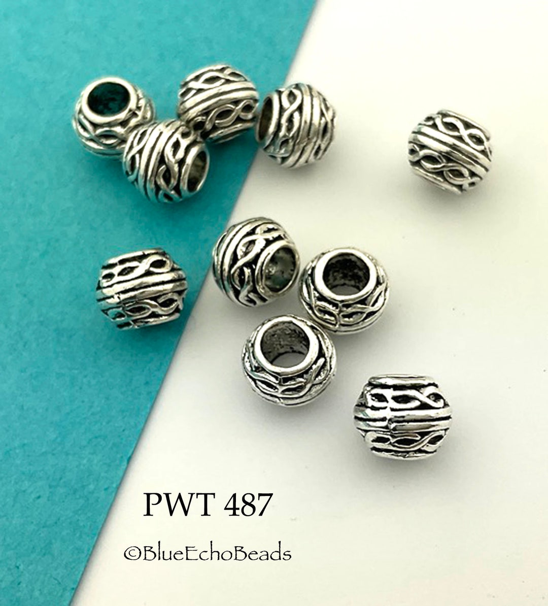 8 Pcs - 10mm Large Hole Pewter Beads, 10 X 8mm Pewter Hub Bead With ...