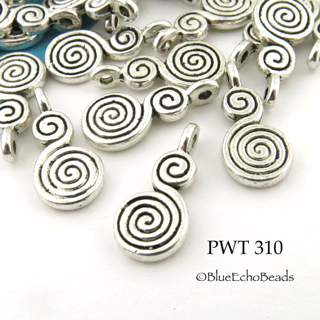 12 Pcs 18mm Pewter Double Spiral Charm, Silver Tone, 1.5mm Hole PWT 310 ...