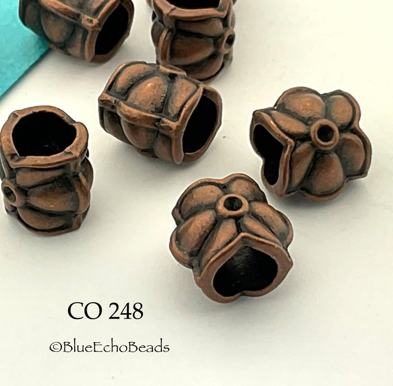 6 Pcs - Large Hole Antiqued Copper Beads, Tube, Star, Flower, 10mm Bead ...