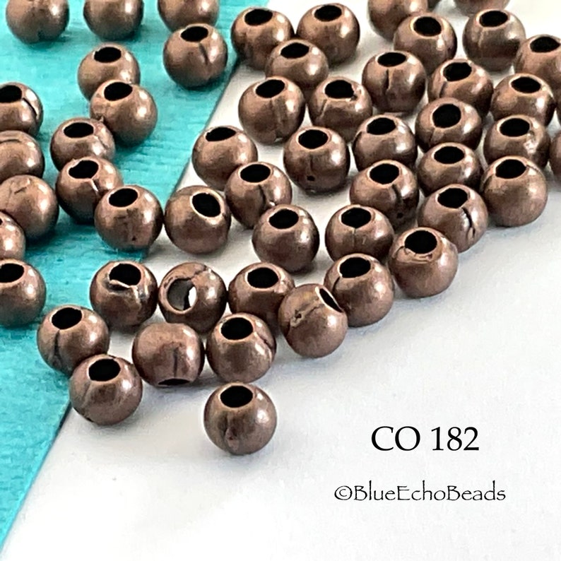 70 Pcs - 4mm Tiny Round Copper Tone Beads, Mini Beads, 1.5mm Hole (CO ...