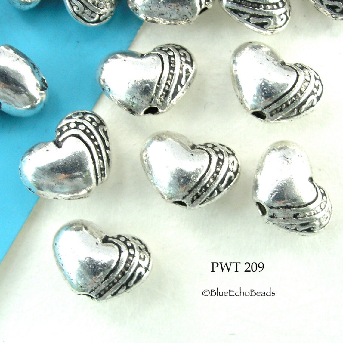 15 Pcs - 9mm Small Heart Beads Pewter Heart With Stripes, Silver Tone ...