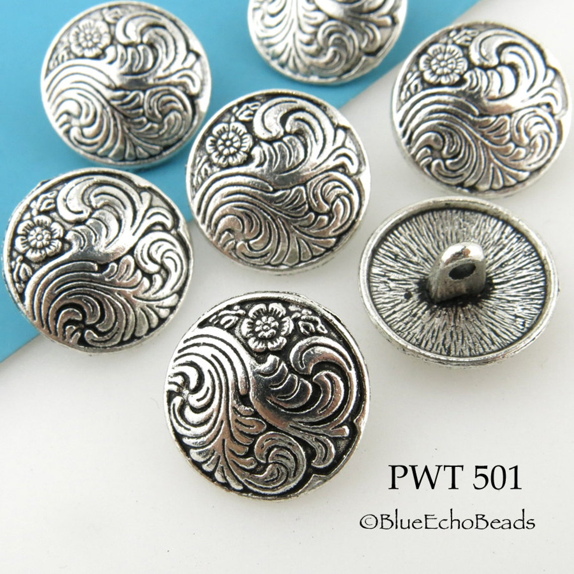 6 Pcs 5/8 Floral Swirl Pewter Button 17mm Shank - Etsy