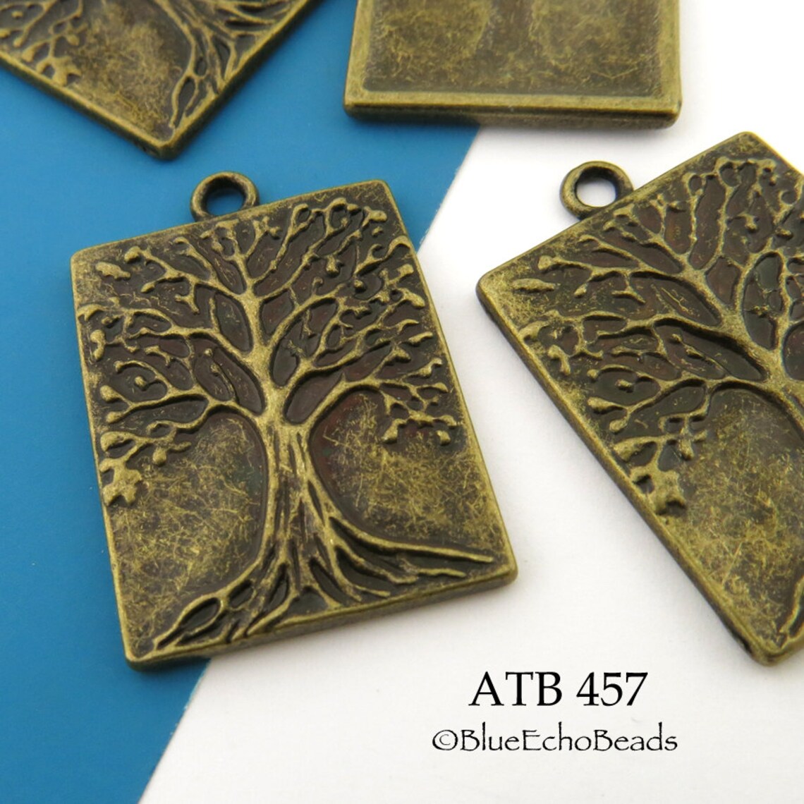 3 Pcs - Large Tree of Life Rectangle Charm, Antique Brass Tree of Life ...