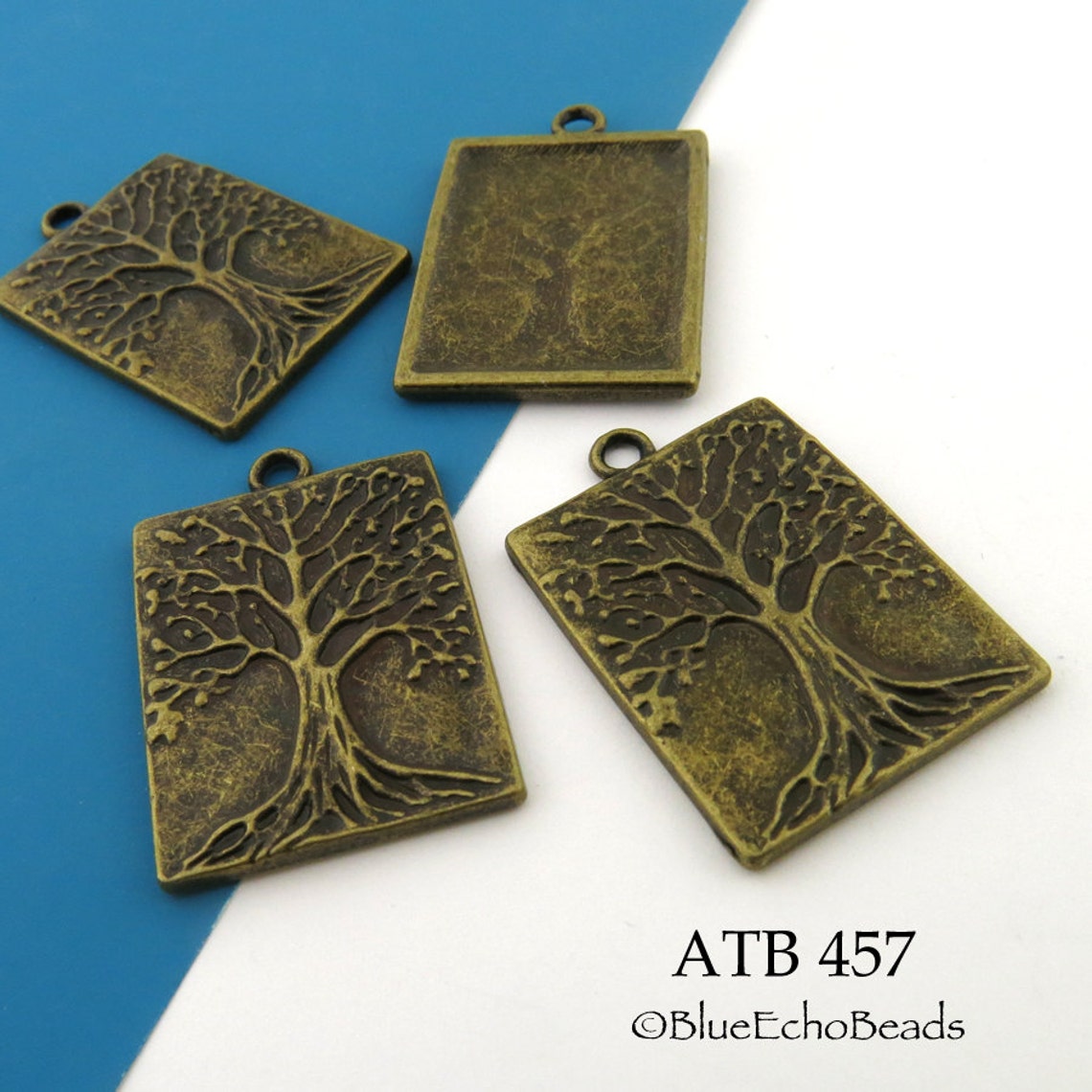 3 Pcs - Large Tree of Life Rectangle Charm, Antique Brass Tree of Life ...