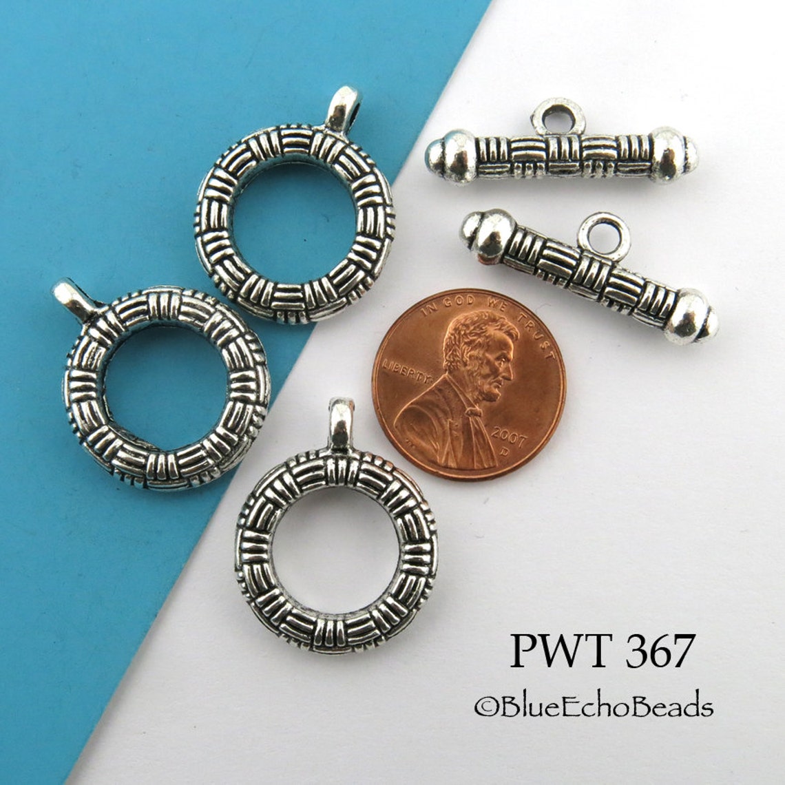 3 Sets - 20mm Decorative Pewter Clasp, Pewter Toggle, Silver Tone (PWT ...