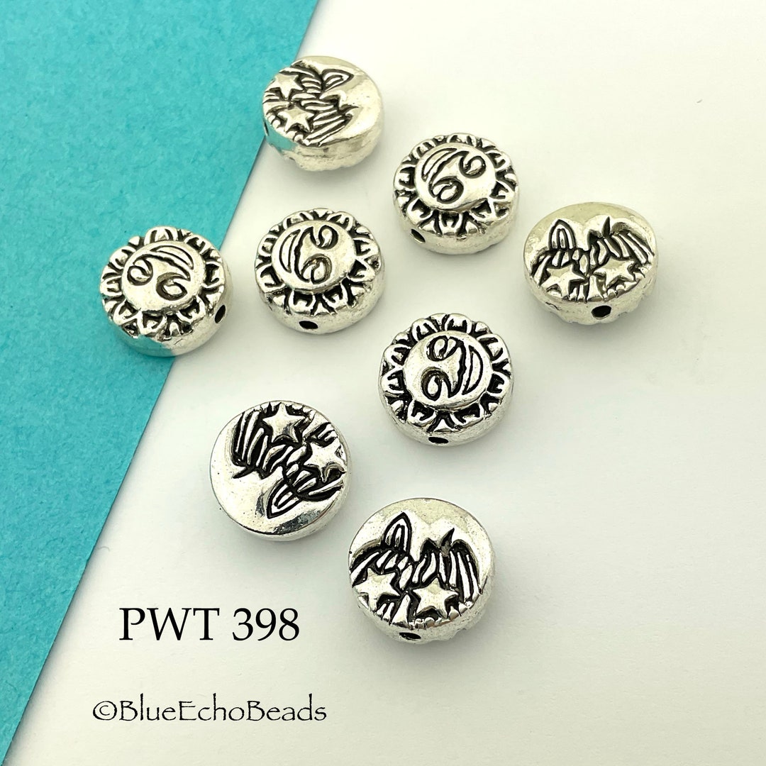 6 Pcs - 14mm Pewter Sun and Moon and Stars Coin Bead, Celestial Coin ...