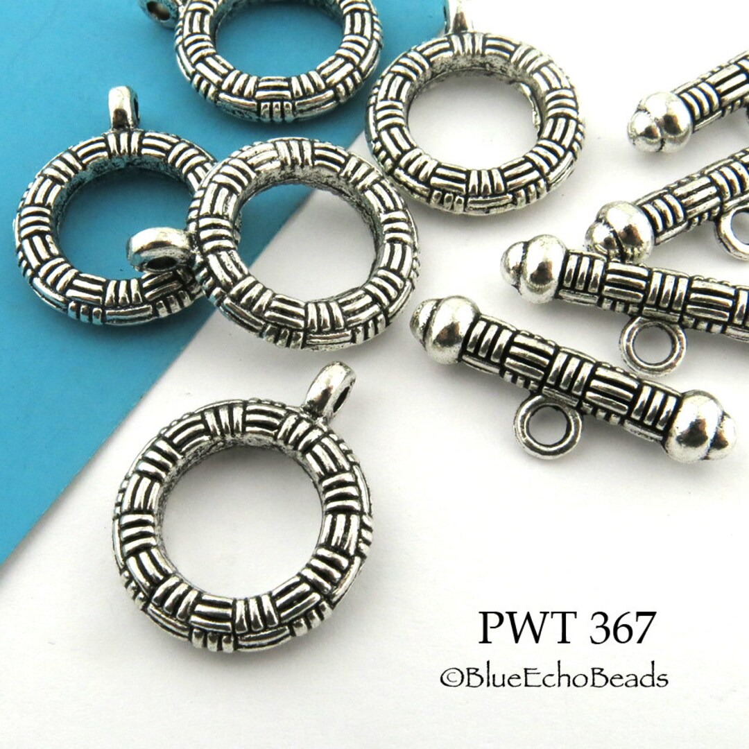 3 Sets - 20mm Decorative Pewter Clasp, Pewter Toggle, Silver Tone (PWT ...