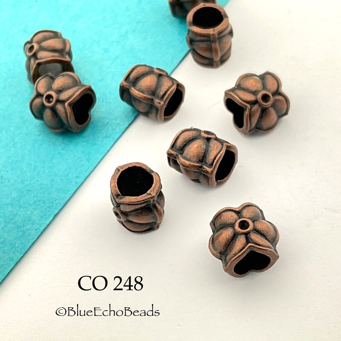 6 Pcs - Large Hole Antiqued Copper Beads, Tube, Star, Flower, 10mm Bead ...