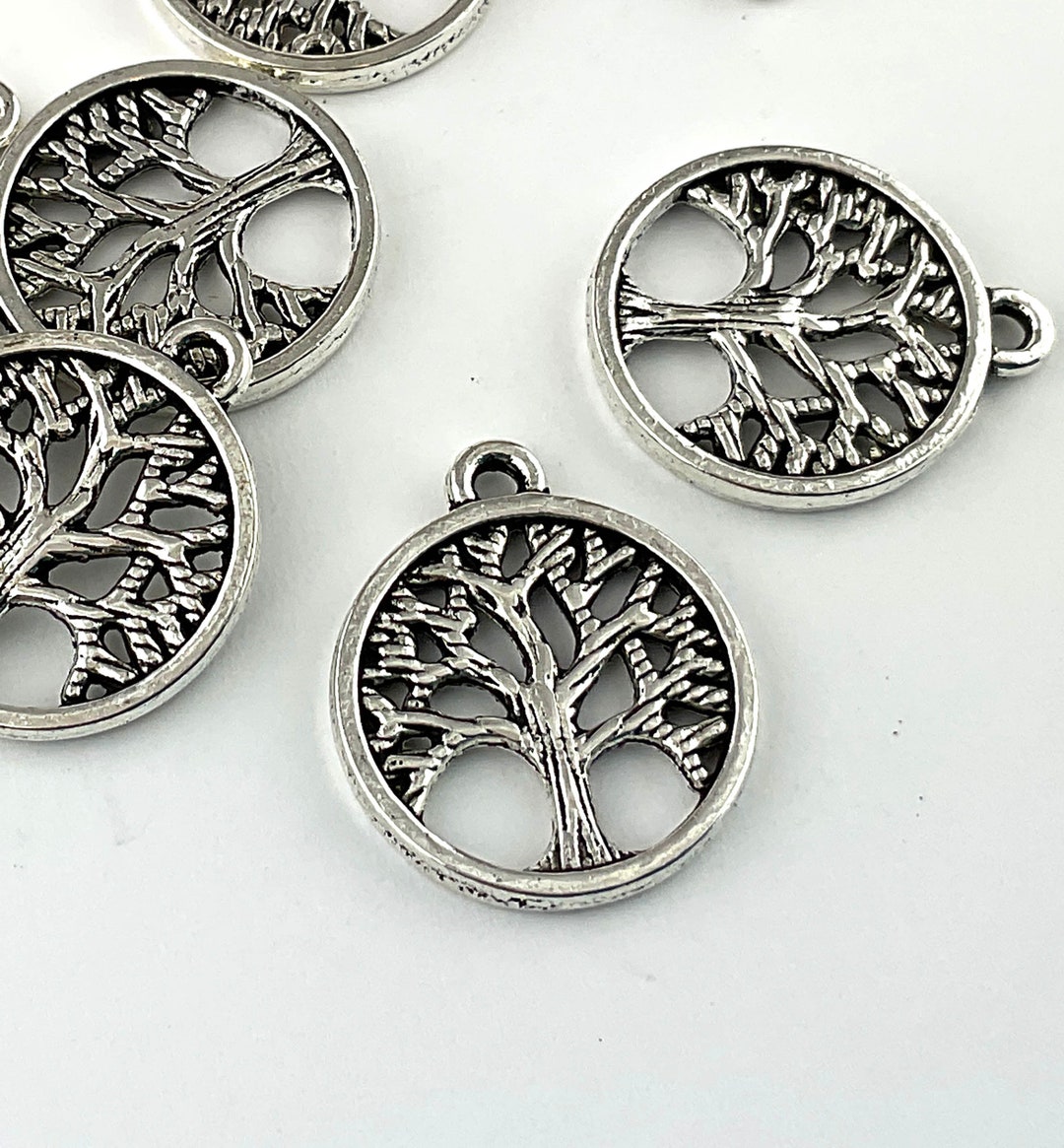 12 Pcs - Small Tree of Life Charm, Pewter, Silver Tone, 15mm (PWT 569 ...