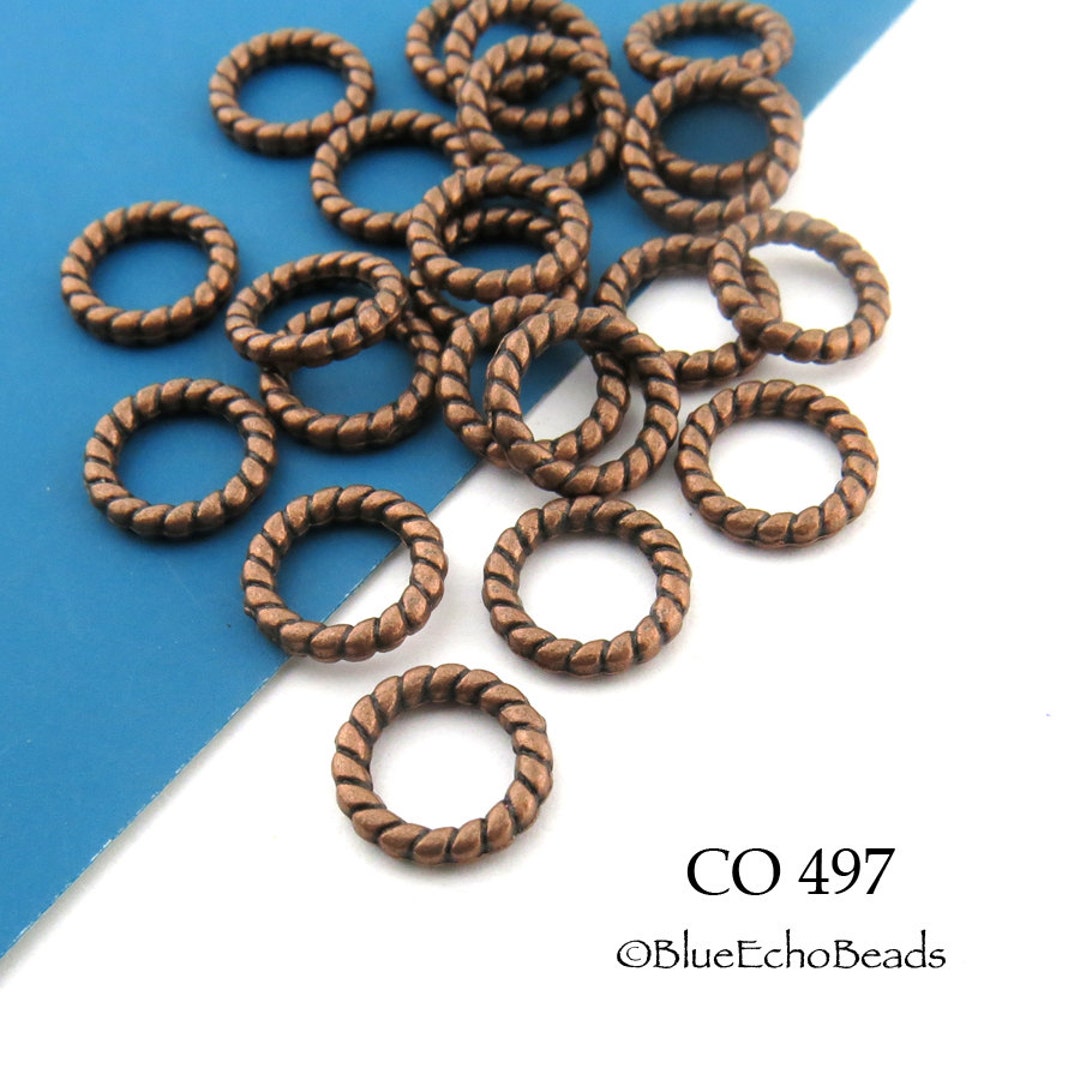 20 Pcs - 9mm Antiqued Copper Twisted Ring Beads, Copper Connector ...