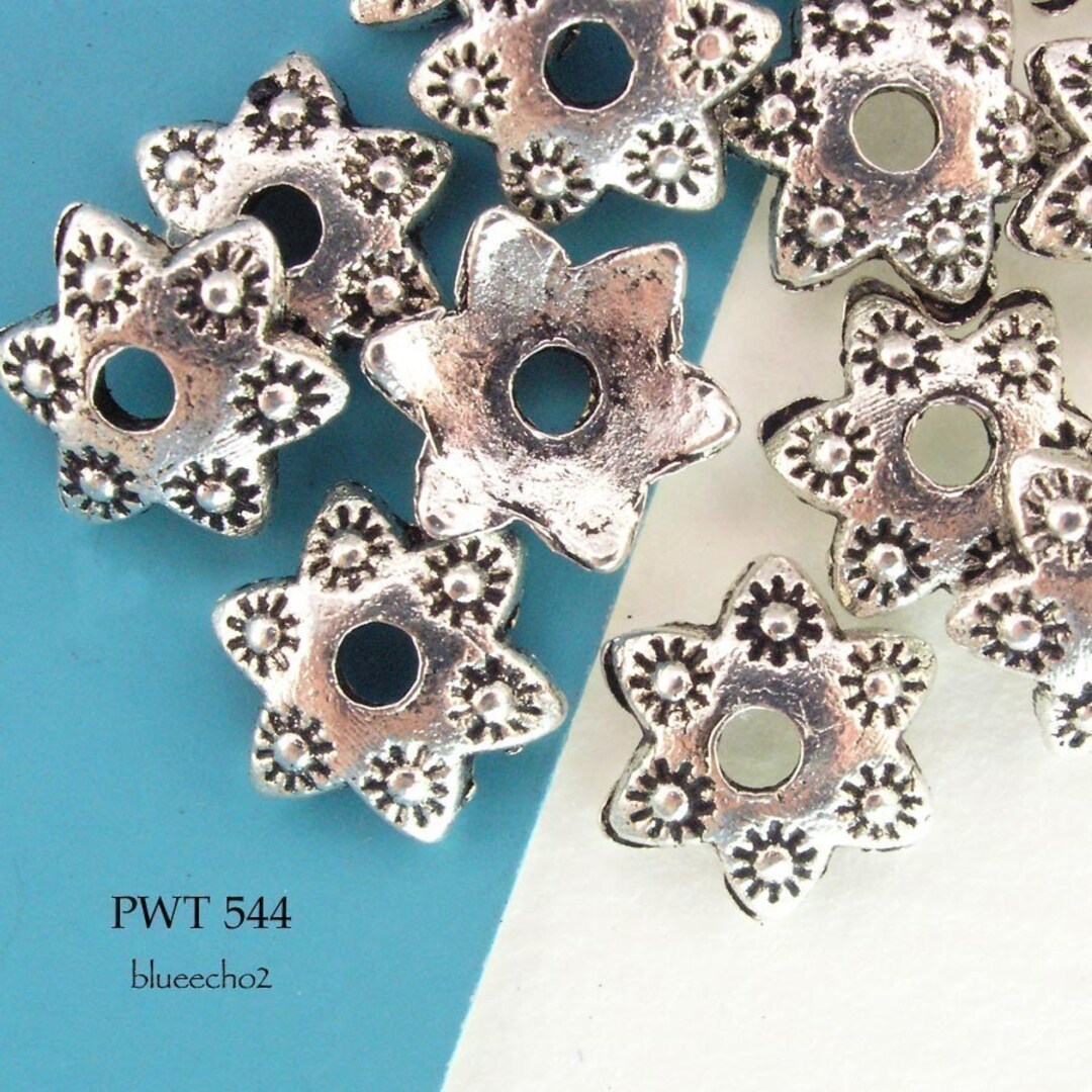 24 Pcs - 10mm Pewter Bead Cap, Star Bead Cap, Antique Silver, 2.3mm ...
