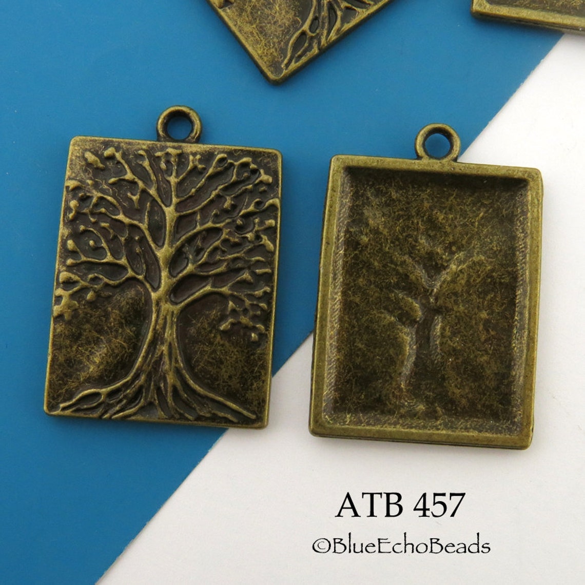 3 Pcs - Large Tree of Life Rectangle Charm, Antique Brass Tree of Life ...