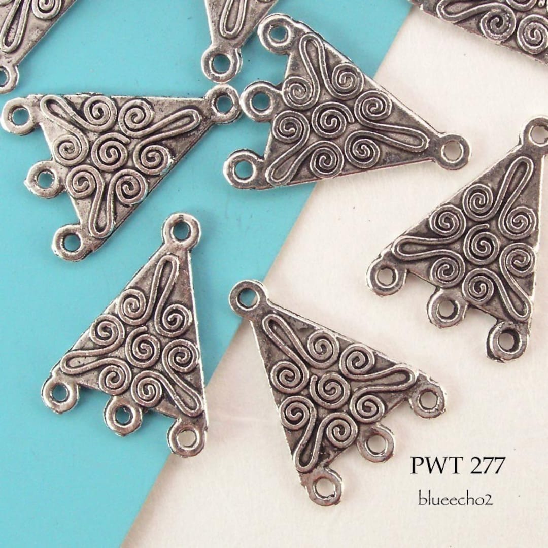 10 Pcs - Pewter Triangle Connectors W/celtic Scroll, Link, Silver Tone ...