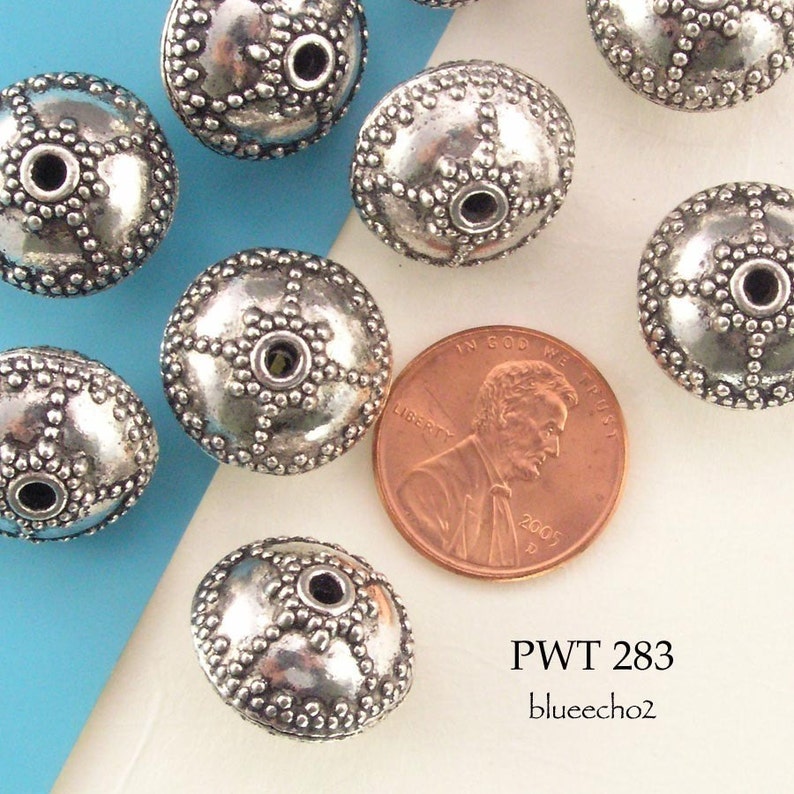 4 Pcs - 17mm Large Pewter Beads Bali Style, Fine Dot Detail, Silver ...