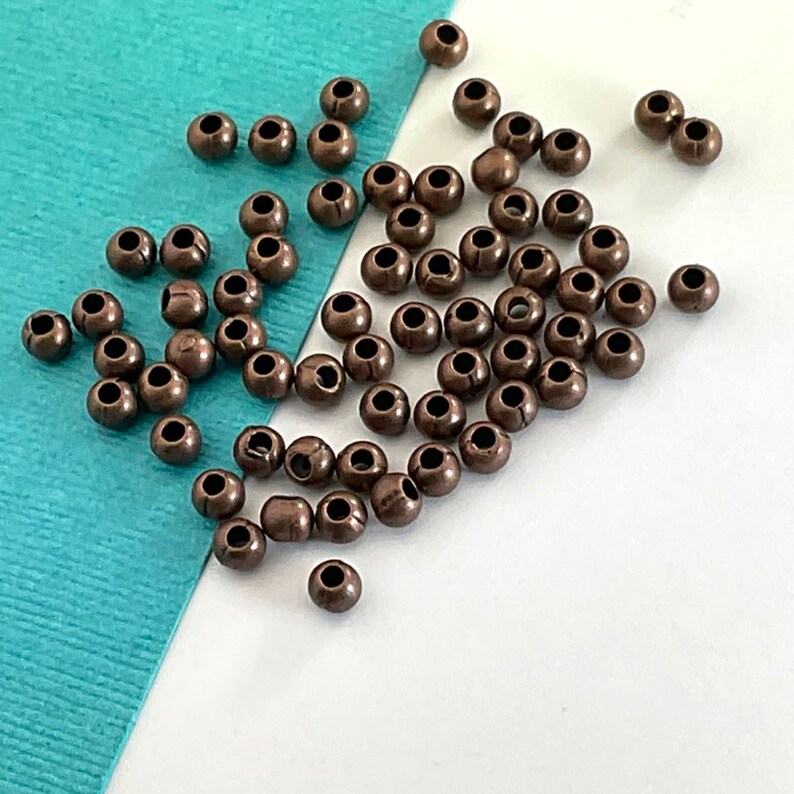 70 Pcs - 4mm Tiny Round Copper Tone Beads, Mini Beads, 1.5mm Hole (CO ...