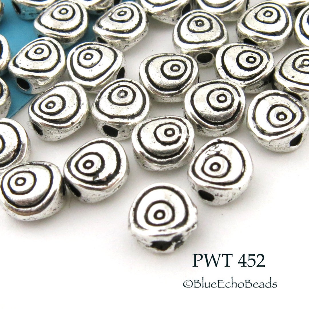 Small Pewter Spiral Beads, 6mm Disk, Silver Tone, 1mm Hole (PWT 452) 40 ...