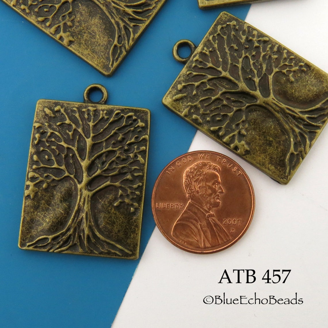 3 Pcs - Large Tree of Life Rectangle Charm, Antique Brass Tree of Life ...