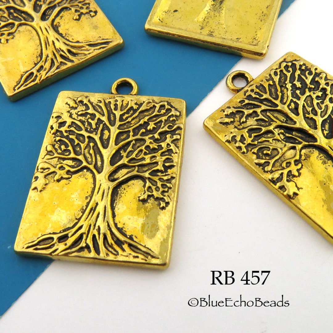 3 Pcs Large Tree of Life Rectangle Charm Tree of Life Pendant Brass ...