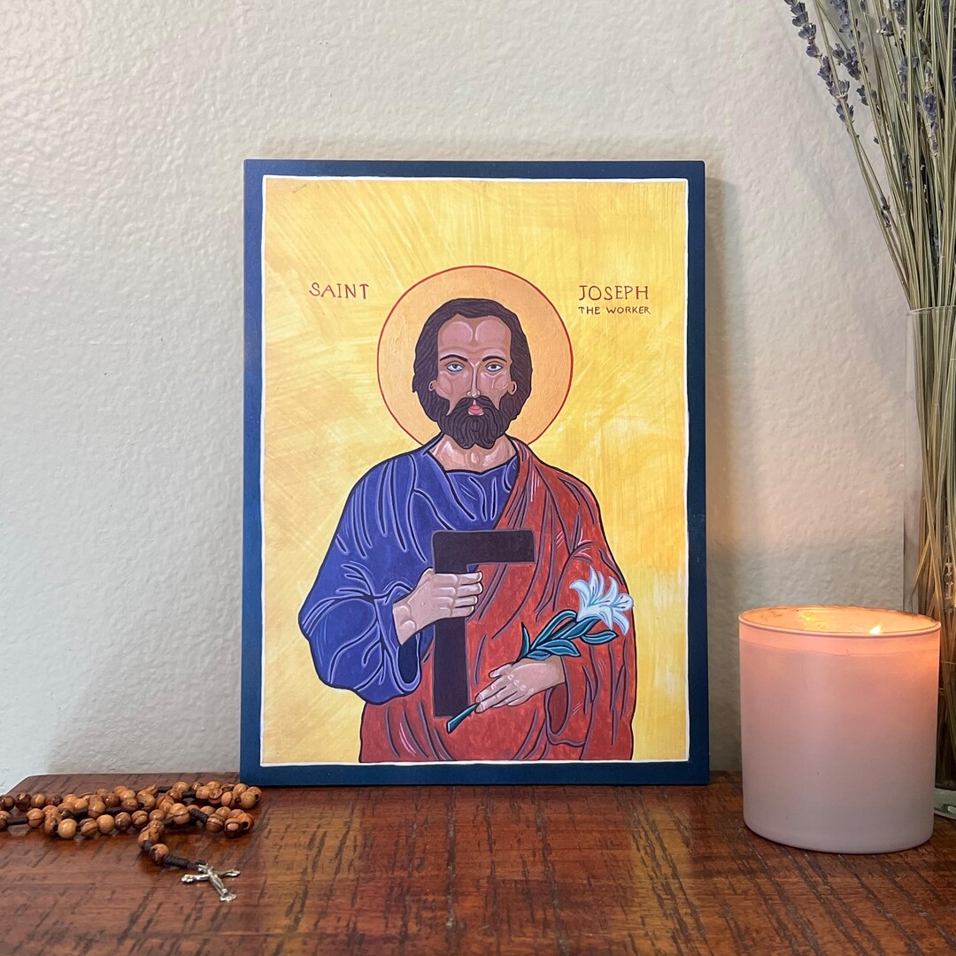 St. Joseph the Worker, Catholic Wooden Icon, Wood Art Print, Handmade ...