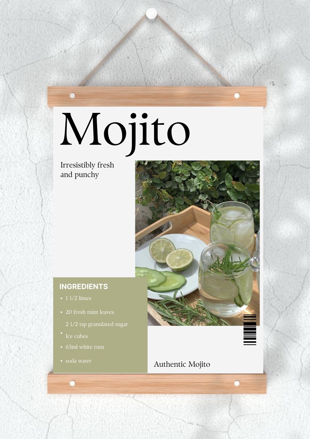 Mojito Cocktail Digital Design Aesthetic Drink Print Recipe ...