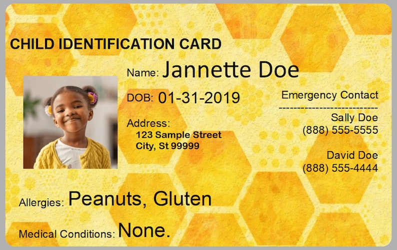 Child Identification Card - Etsy