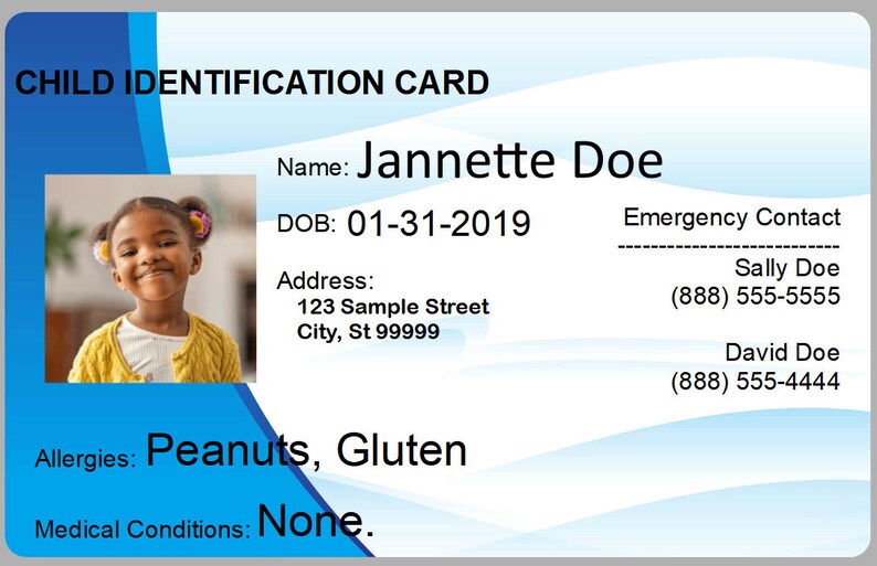 Child Identification Card - Etsy