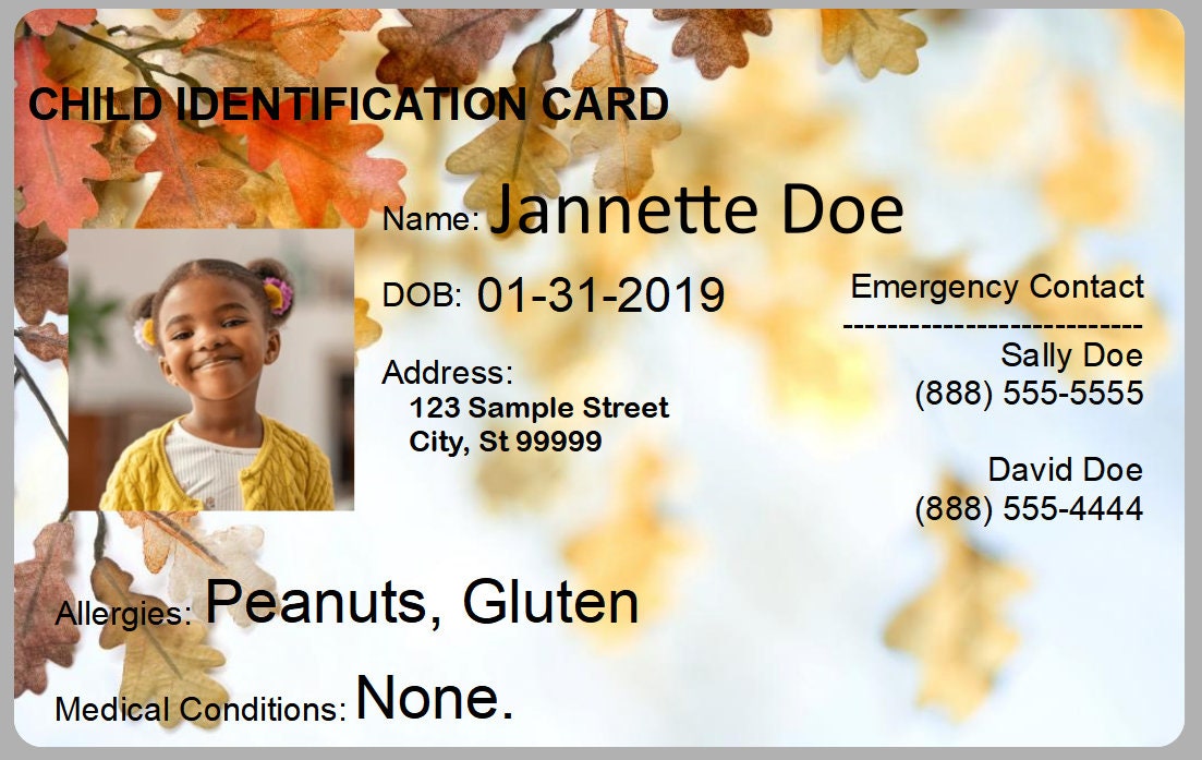 Child Identification Card - Etsy