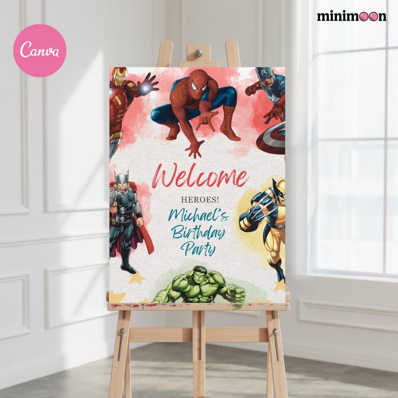 Superhero Welcome Sign, Avengers Birthday Party Decorations Canva ...