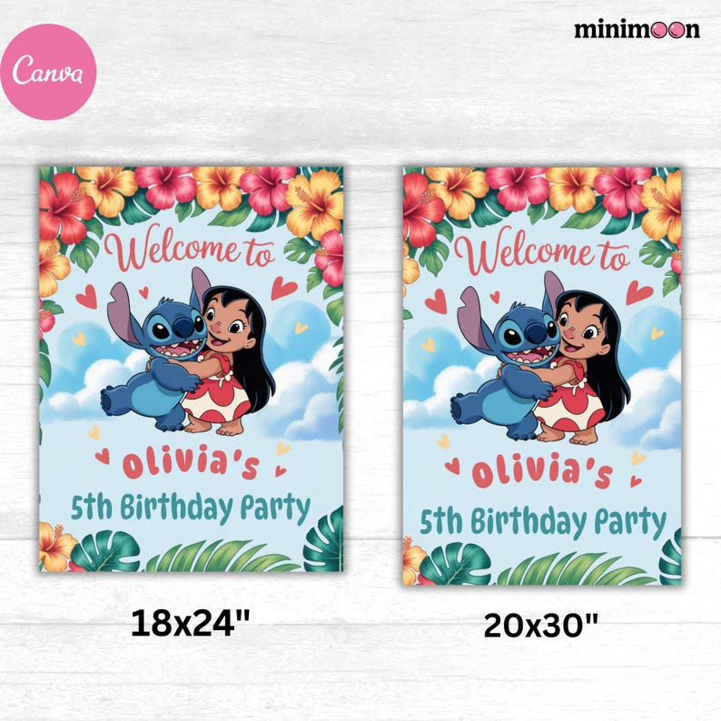 Stitch Birthday Welcome Sign: Lilo & Stitch Party Decor (canva Template ...