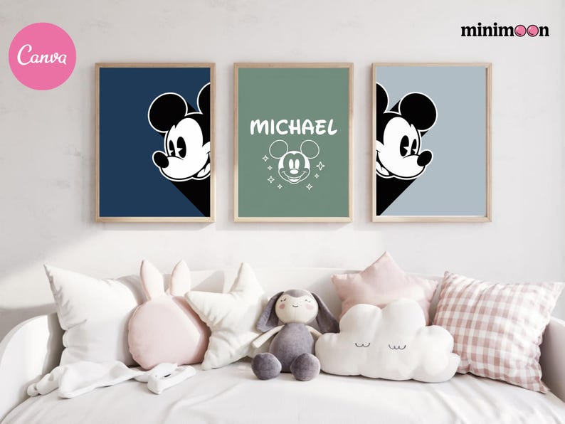 Mickey Mouse Custom Set of 3 Prints Wall Art Personalized Name Sign Boy ...