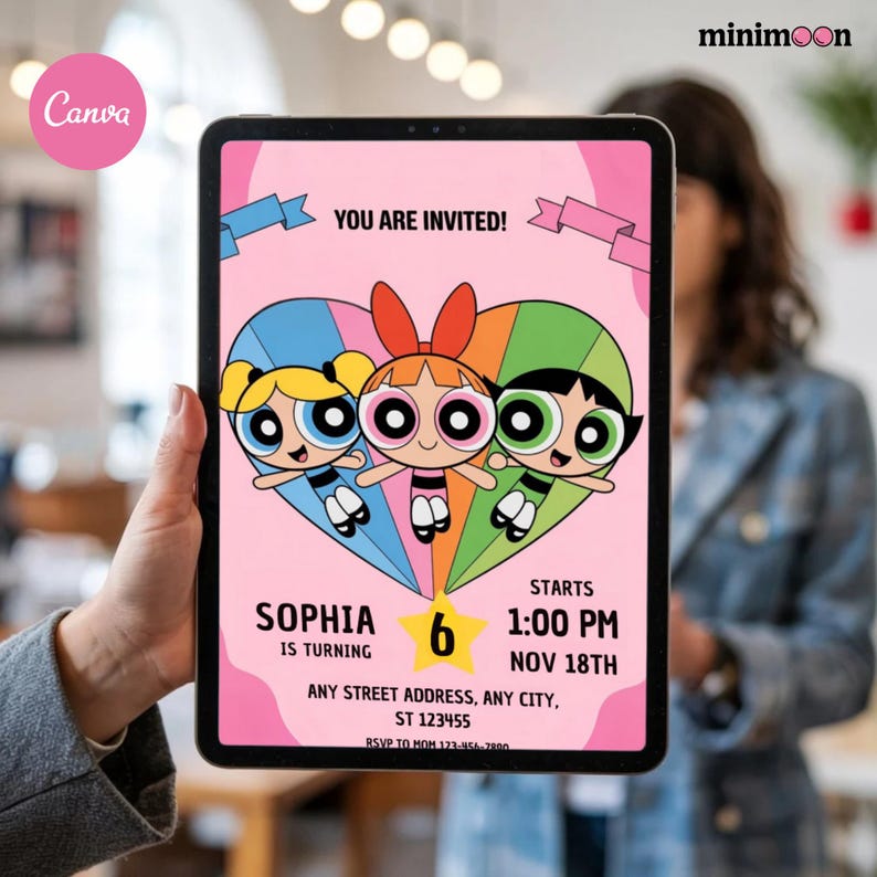 Powerpuff Girls Birthday Invitation: Editable Canva Template (digital) - Etsy