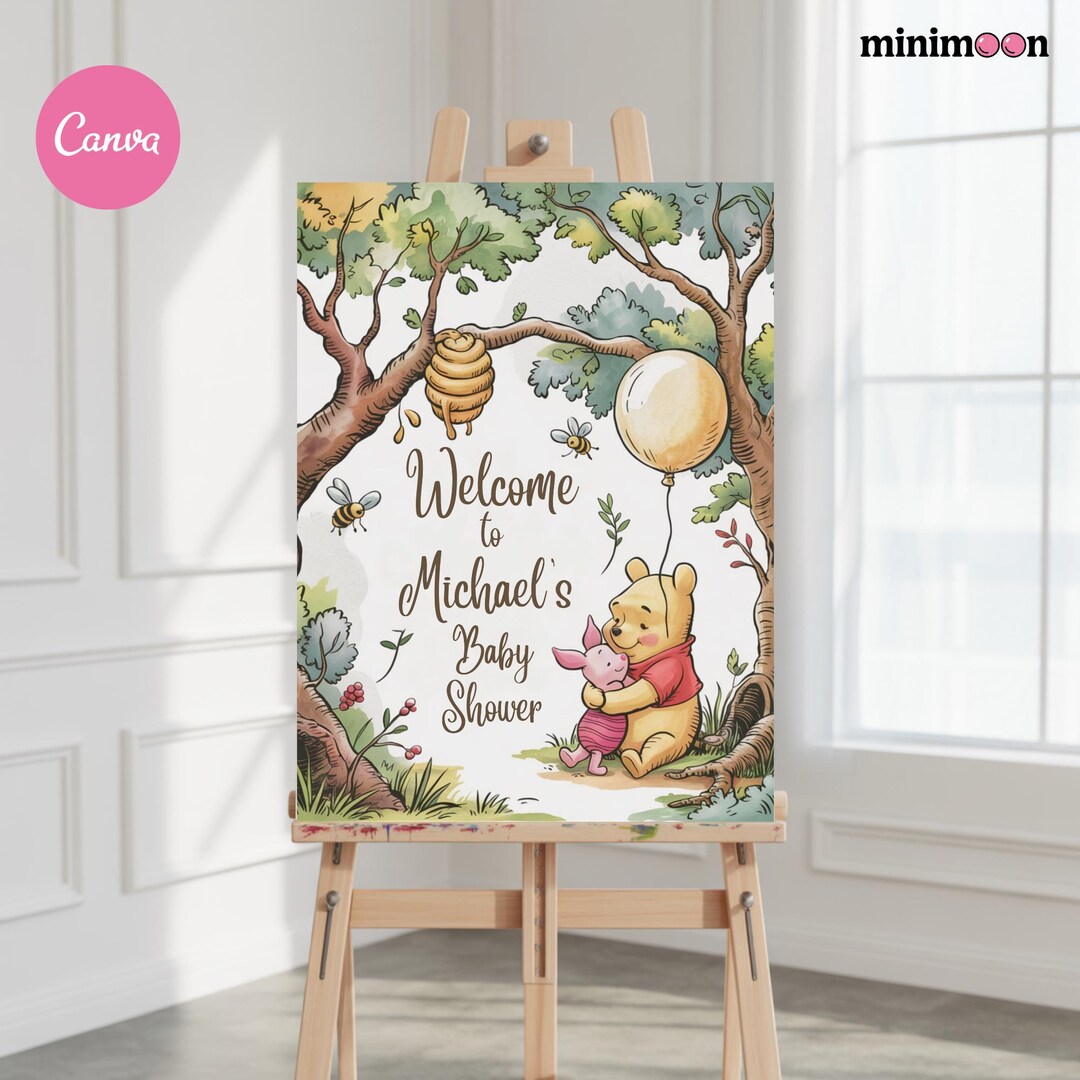 Winnie the Pooh Baby Shower Welcome Sign: Editable Gender Neutral Decor ...