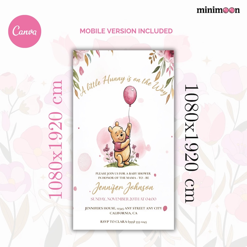 Pink Winnie the Pooh Baby Shower Invitation (digital Template) - Etsy
