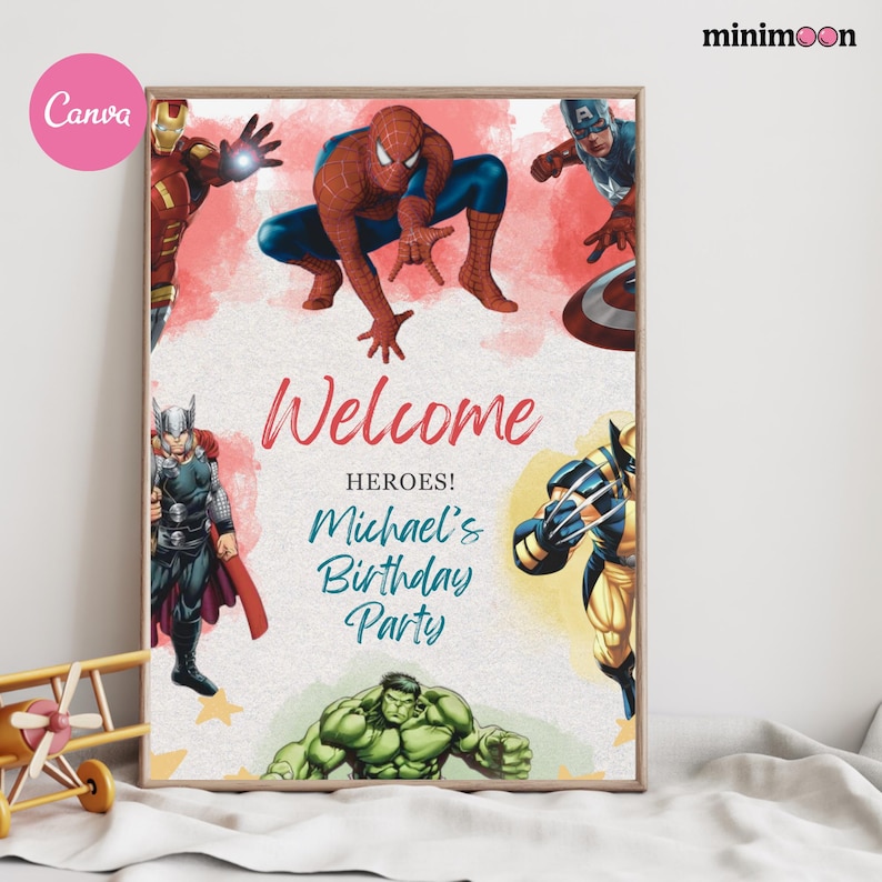Superhero Welcome Sign, Avengers Birthday Party Decorations Canva ...