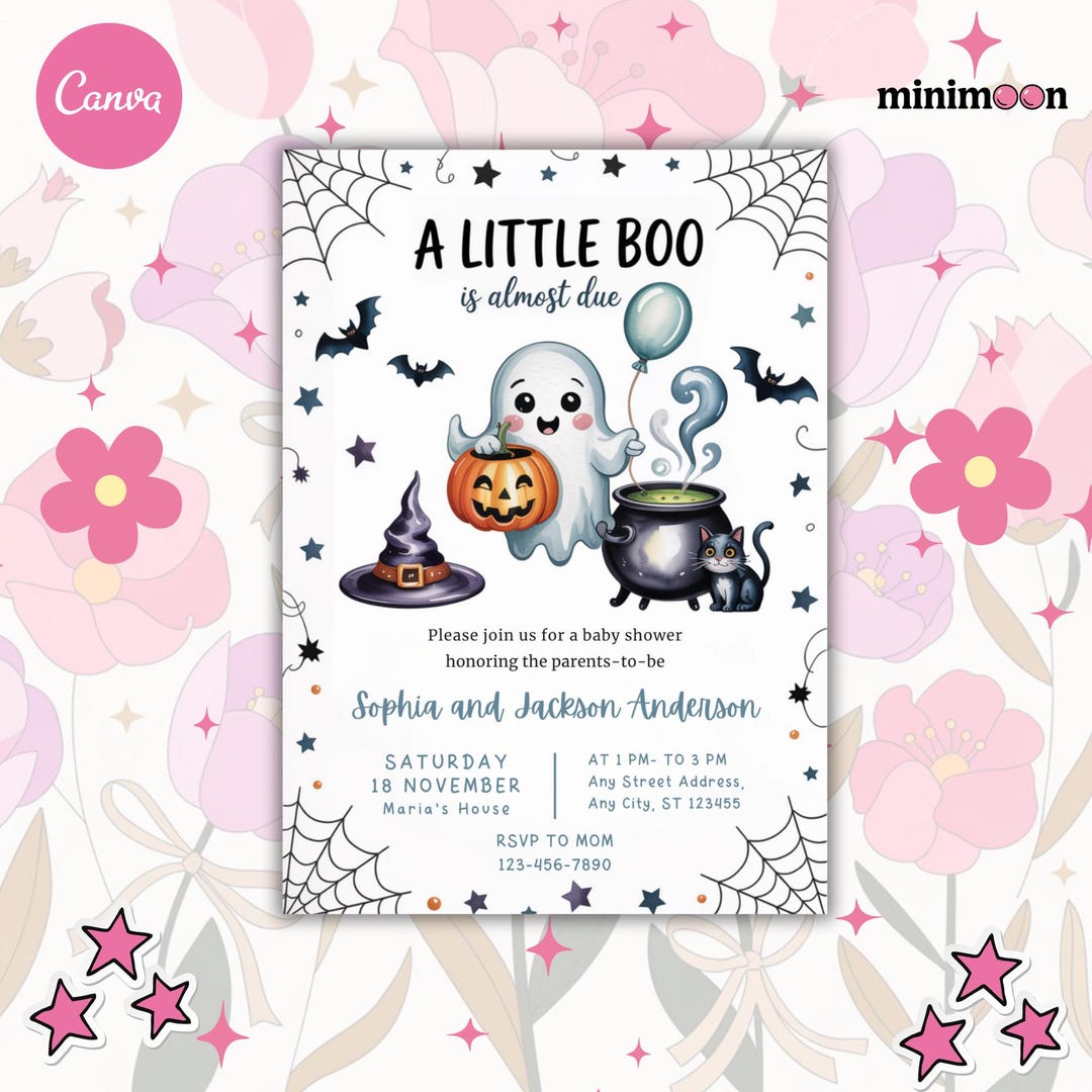 Editable Blue A Little Boo is Almost Due Baby Shower Invitation, Boy ...