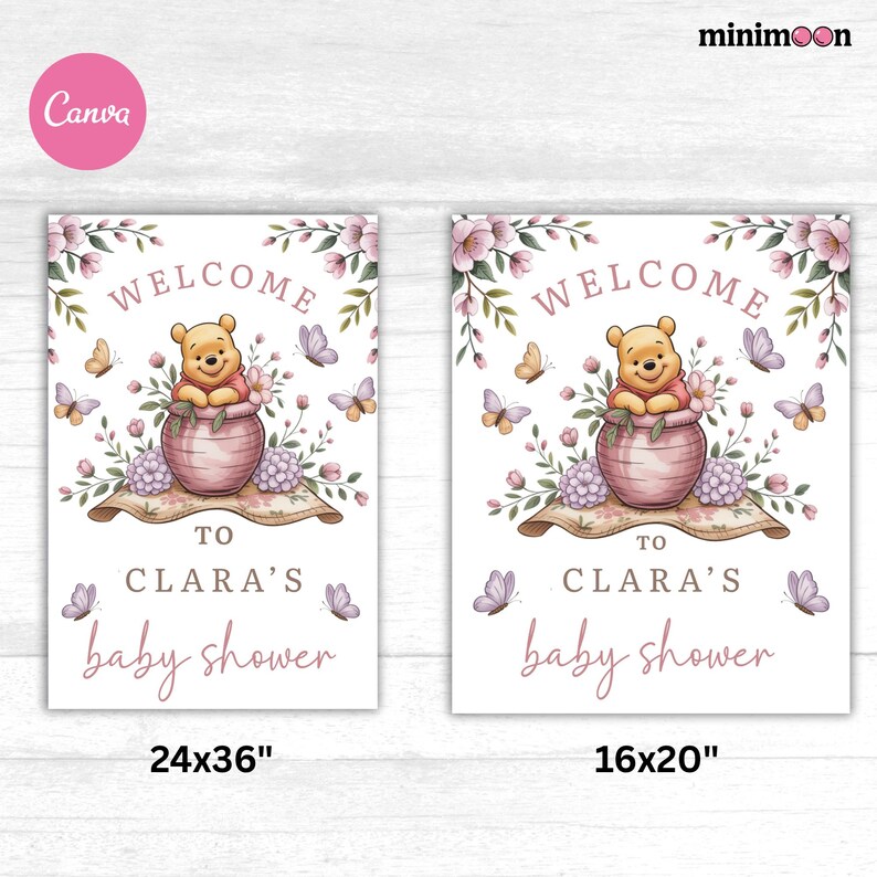 Winnie the Pooh Baby Shower Welcome Sign Printable Pink Winnie the Pooh ...