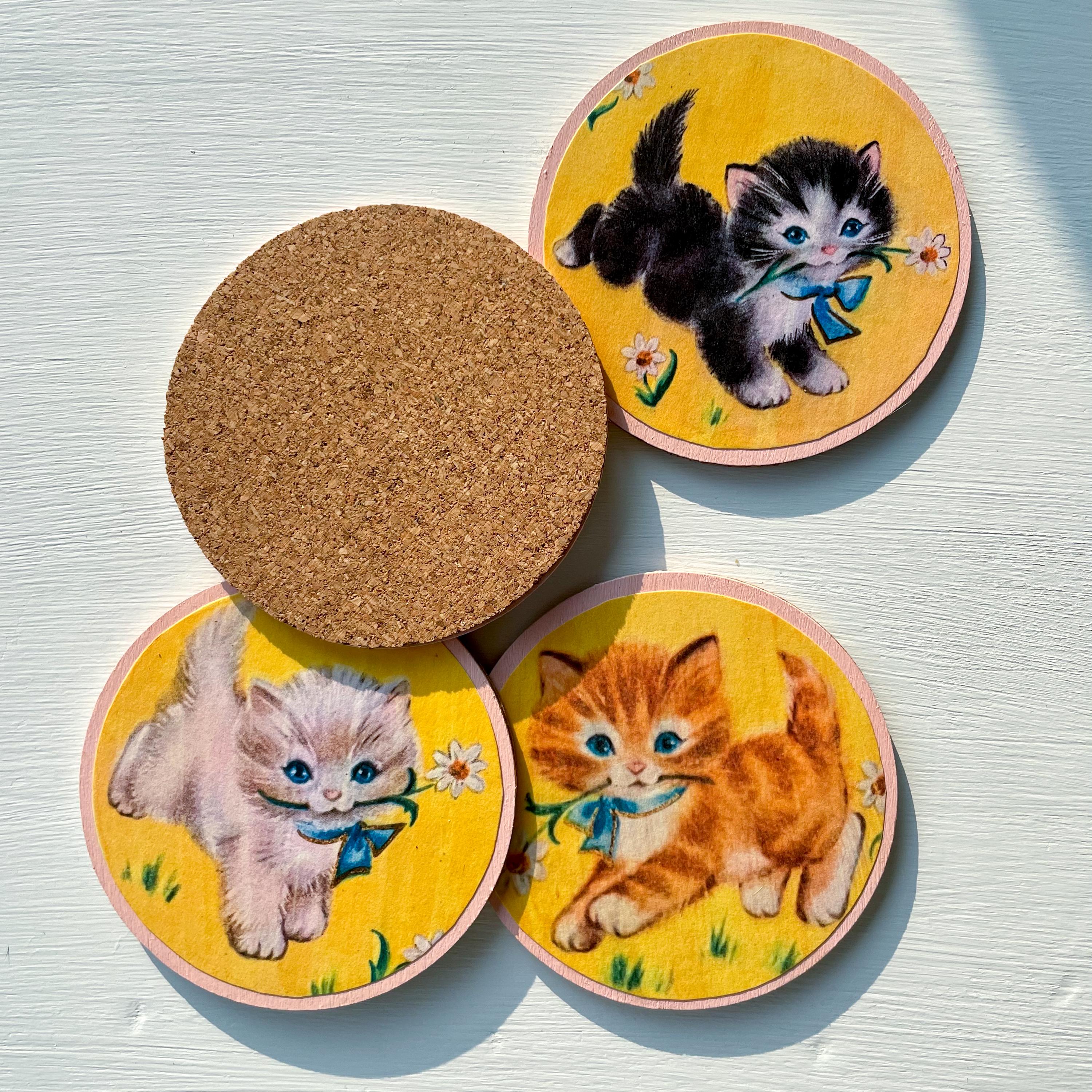 Kitschy Cat Coasters, Vintage Cat Coasters, Coaster Set, Handmade - Etsy
