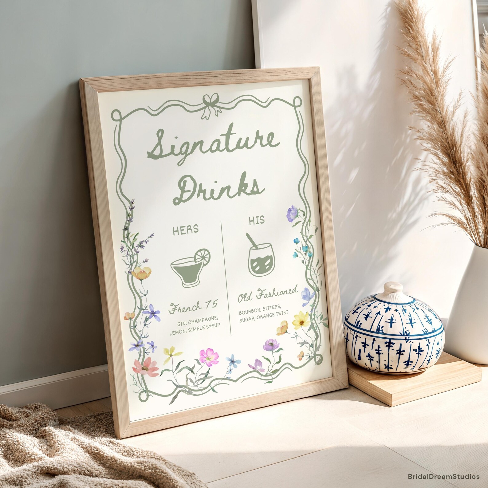 His and Her Drinks Sign Whimsical Wildflower Wedding Signature Drink ...