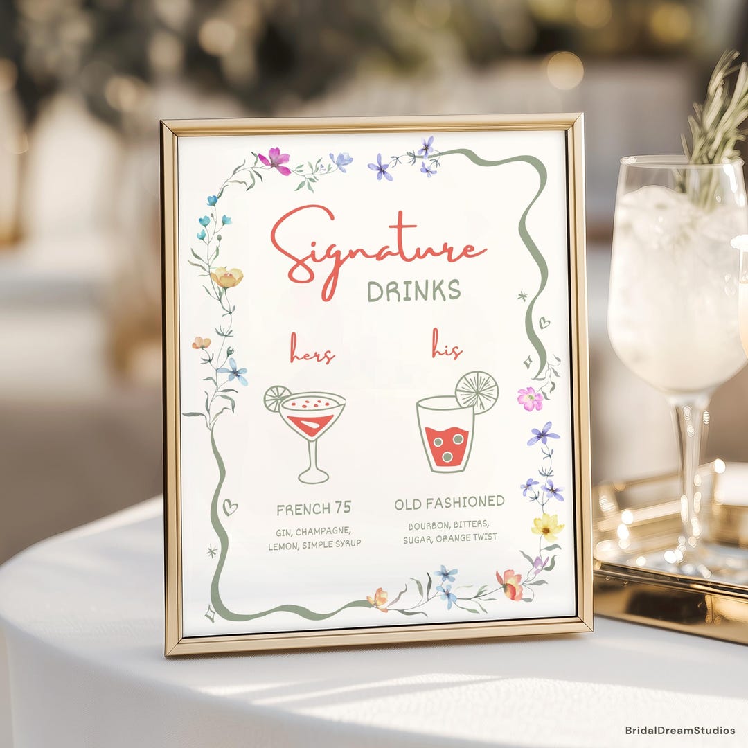 Whimsical Wedding Signature Drinks Signs His Hers Drink Sign Wildflower ...