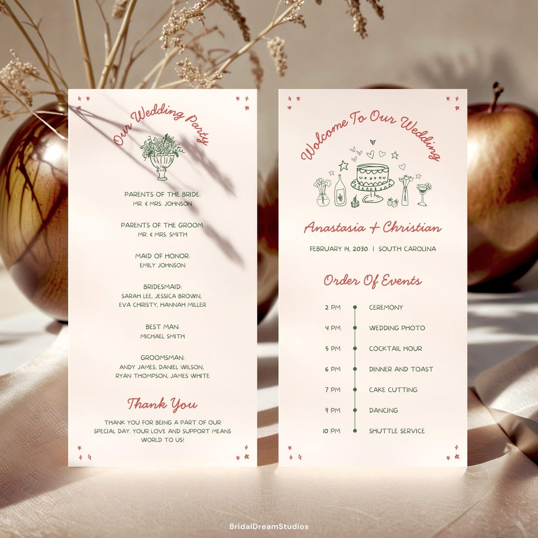 Hand Drawn Wedding Program Template Whimsical Wedding Ceremony Order of ...