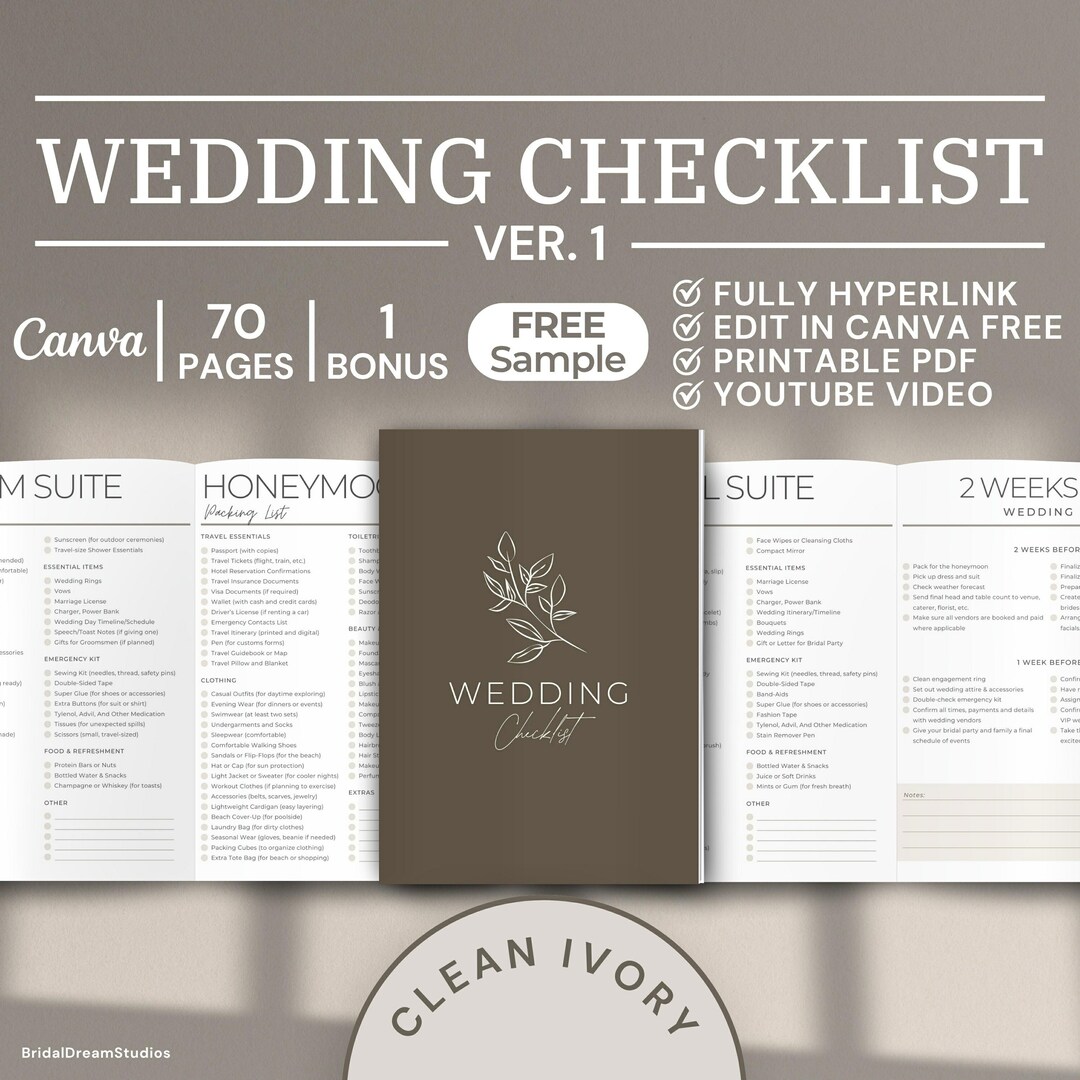 Wedding Planning Checklist Canva Templates Digital Planning Wedding ...