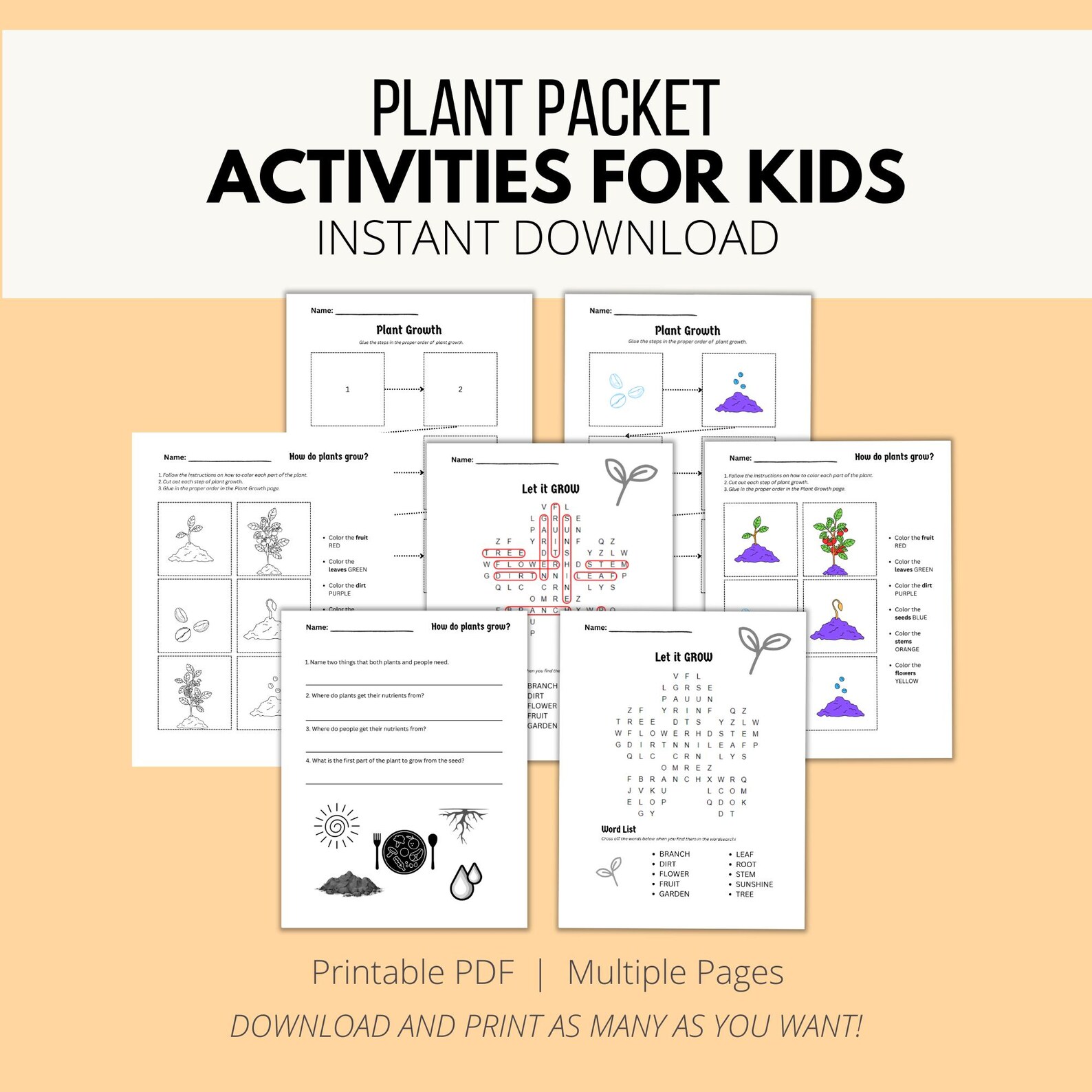 Plant Growth Activities Packet for Early Elementary Schoolers - Word ...