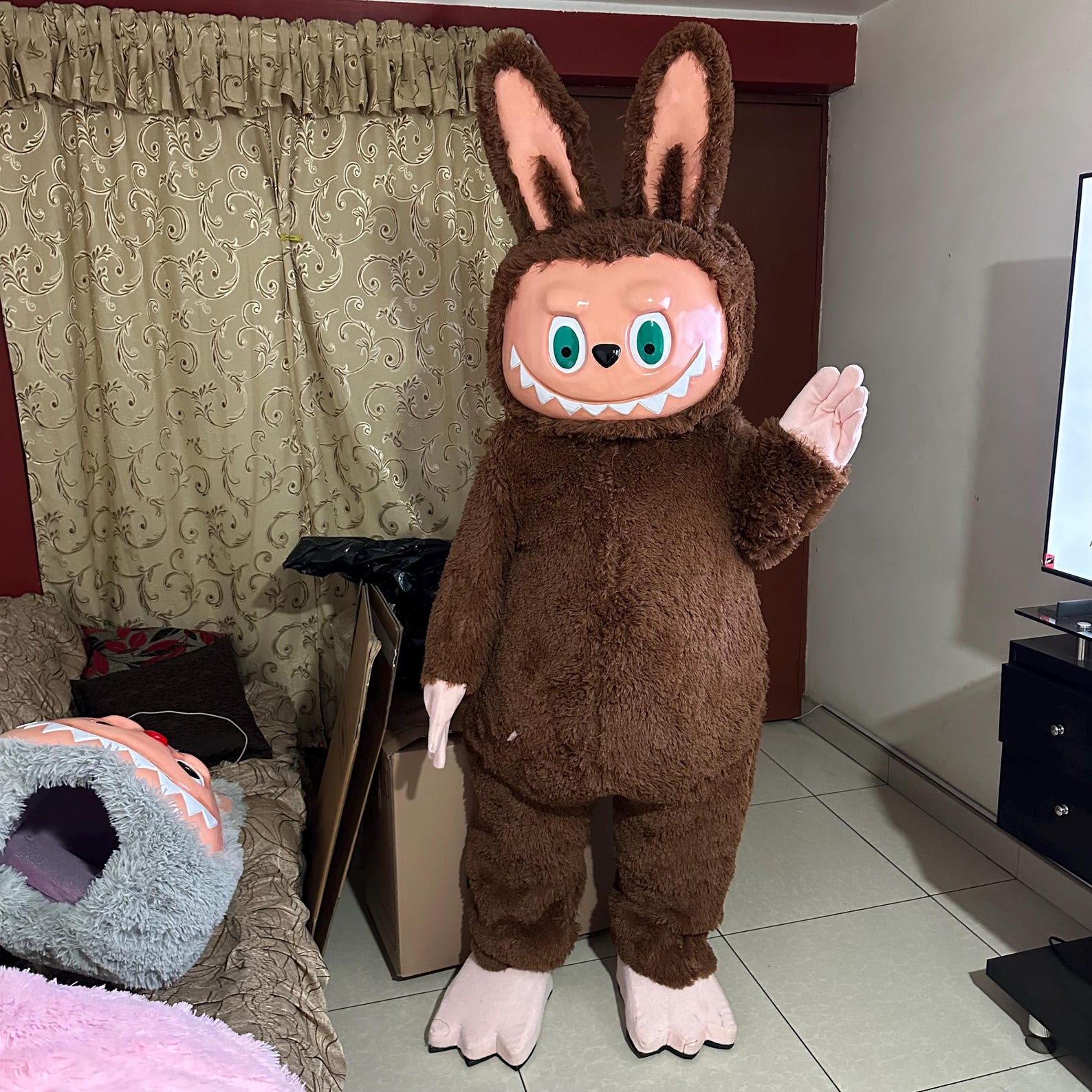 Bunny Animal Mascot Costume Toffee Edition With Green Eyes Adult Party ...