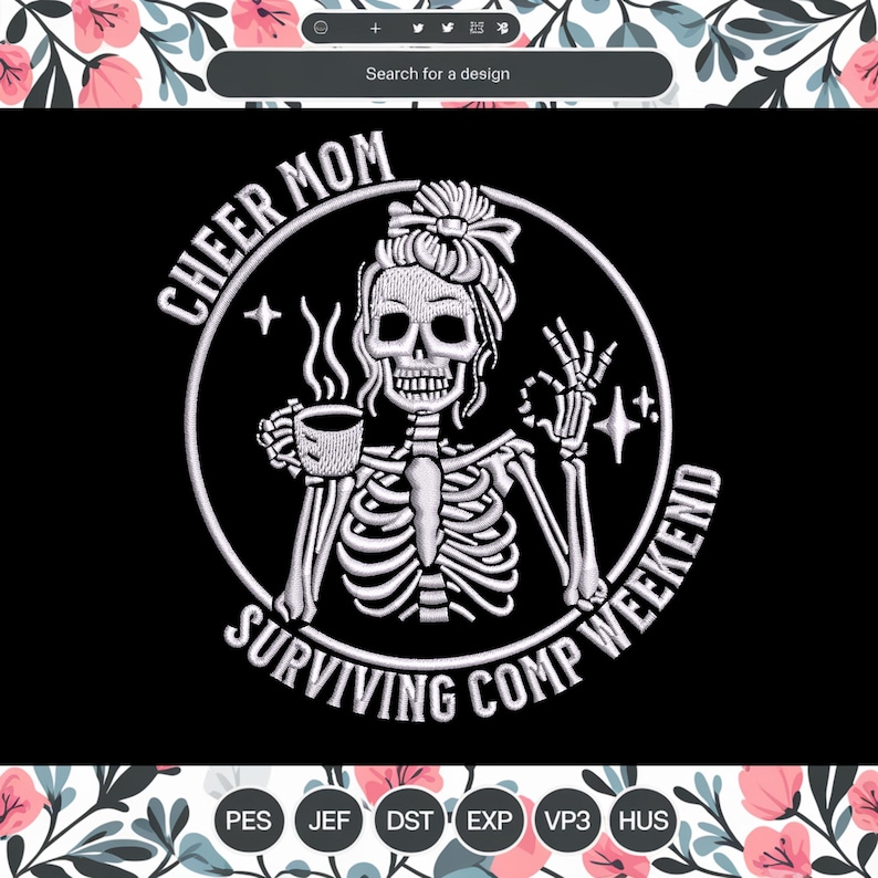 Cheer Mom Skeleton Embroidery Design: Surviving Comp Weekend (3 Size ...