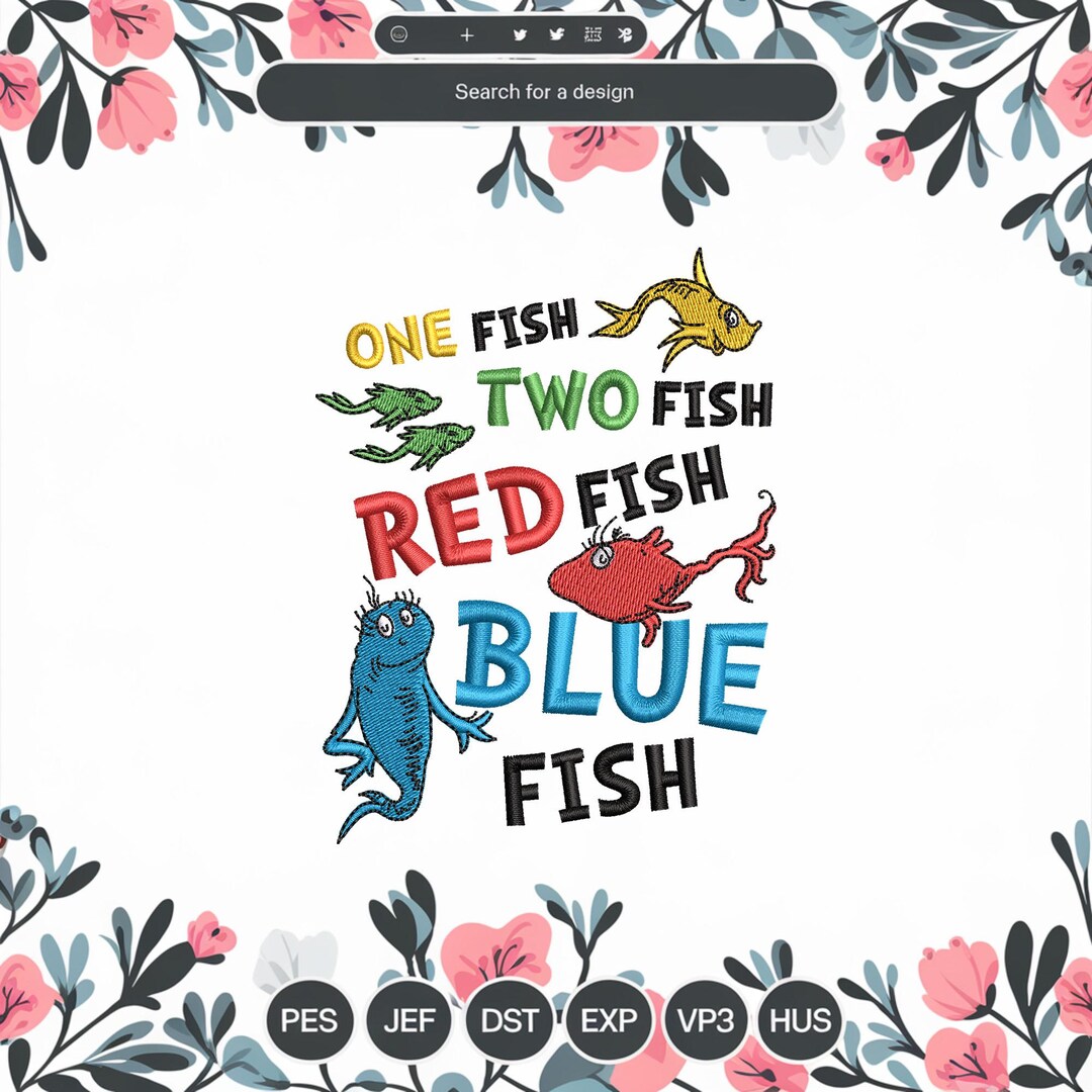 One Fish Two Fish Embroidery Designs, Reading Day Machine Digital ...