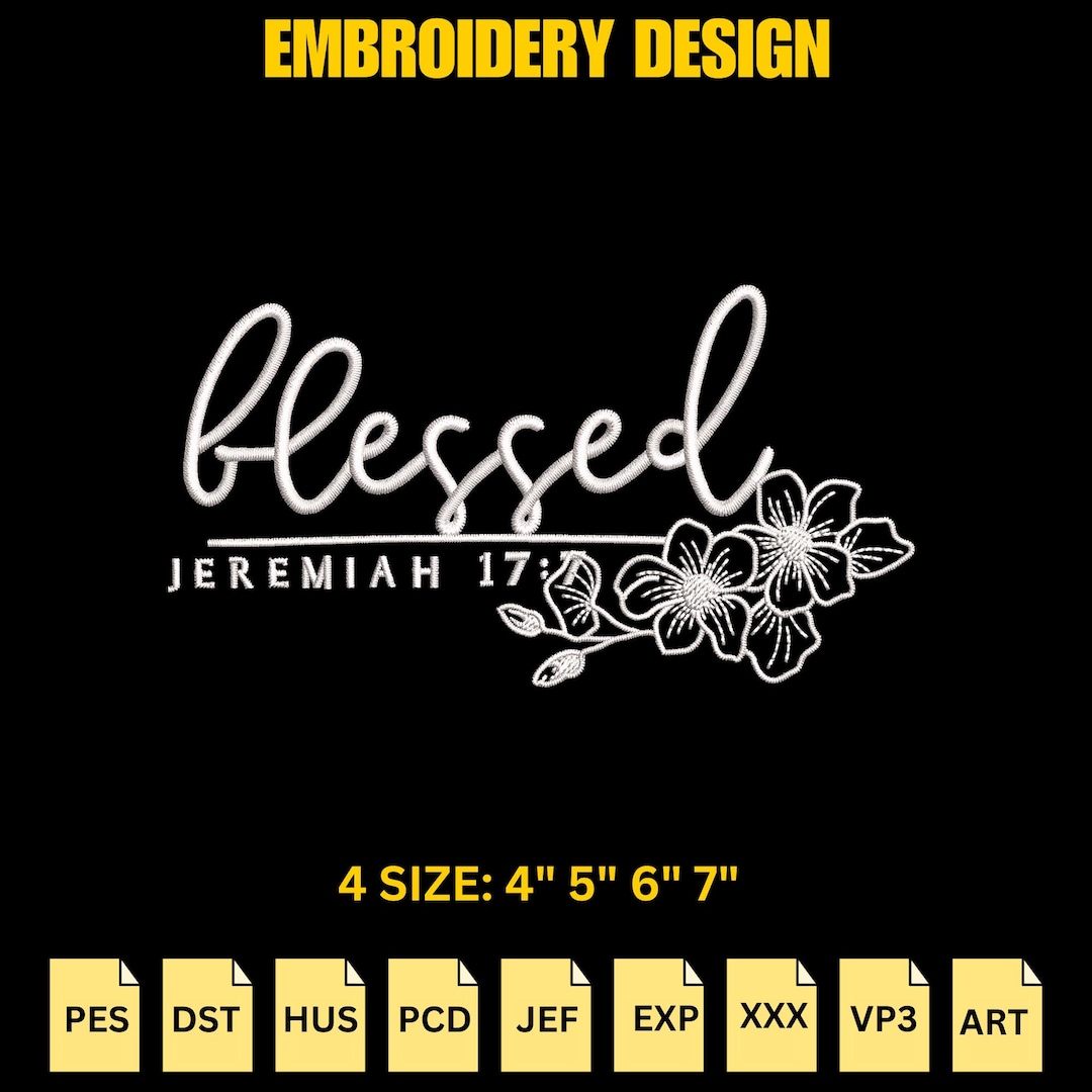 Blessed Embroidery Designs, Flower Christian Machine Digital Embroidery ...