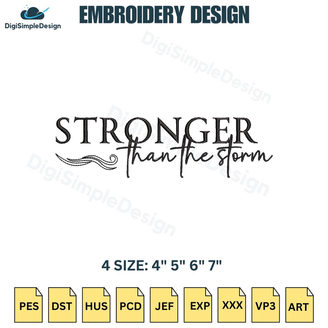 Stronger Than Storm Embroidery Design: Positive Quote (instant Download ...