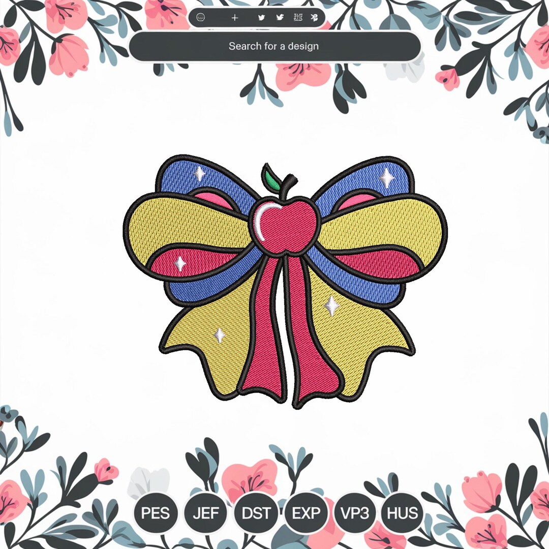 Apple Bow Embroidery Designs,apple Princess Bow Machine Digital ...
